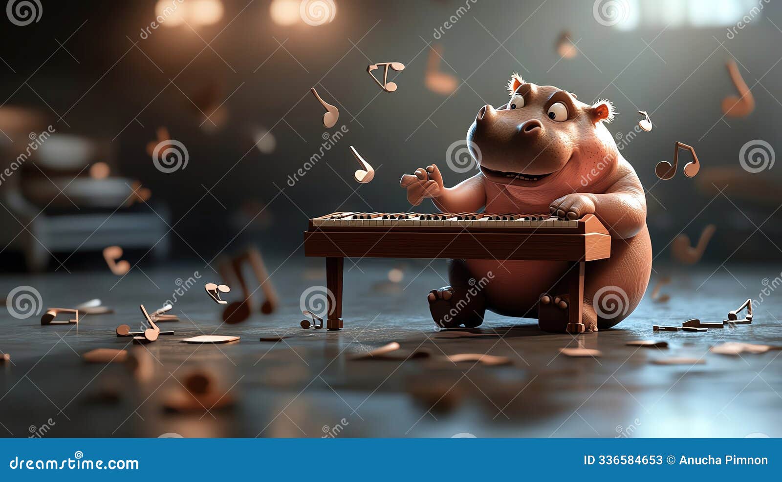 Hippo Playing Piano Surrounded by Musical Notes Generative AI ...