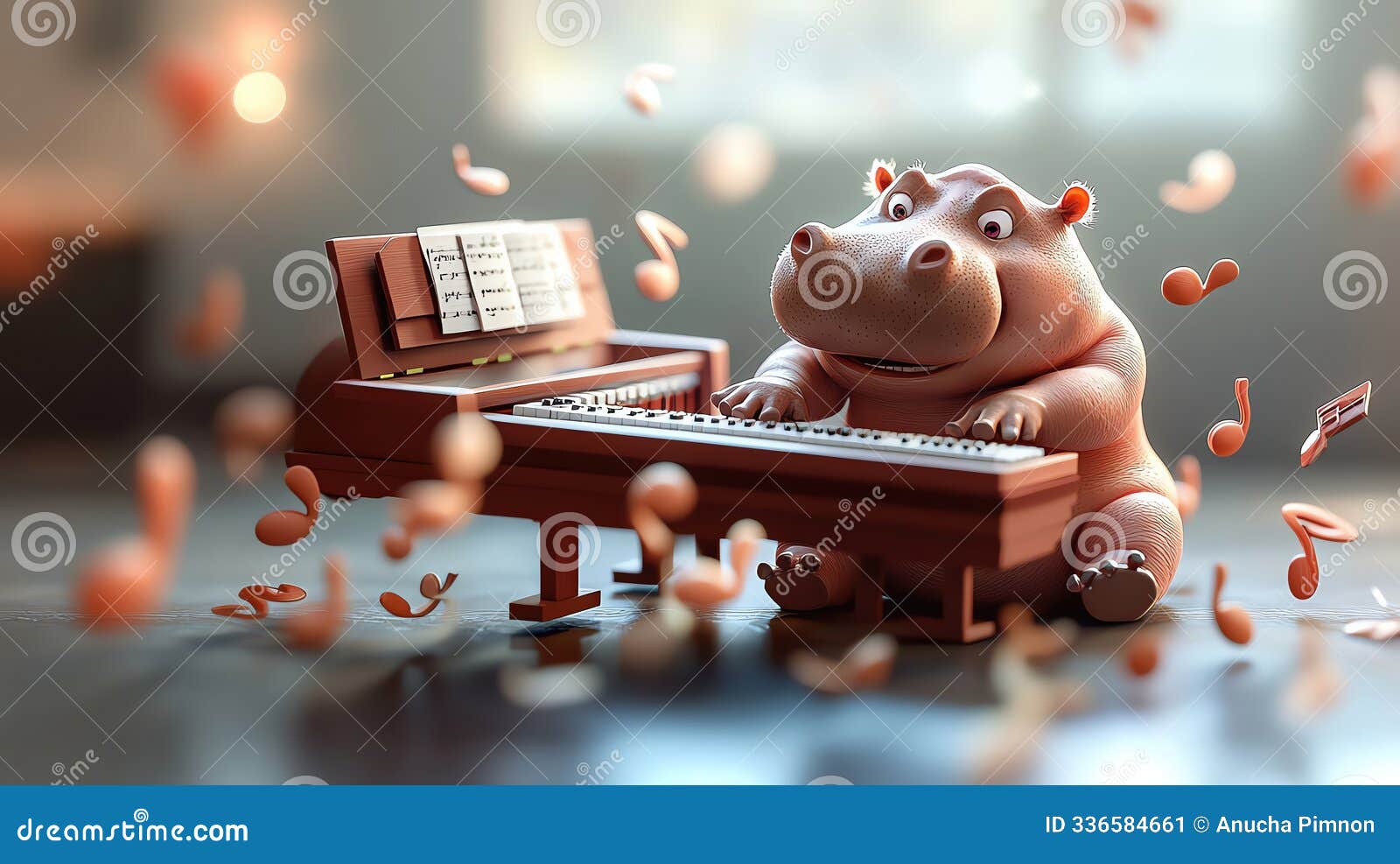 Hippo Playing Piano Surrounded by Musical Notes Generative AI ...