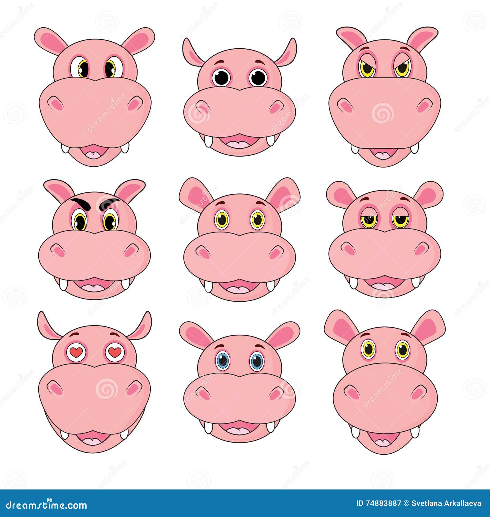 Hippo Set of Heads with Different Emotions Isolated on White Background ...