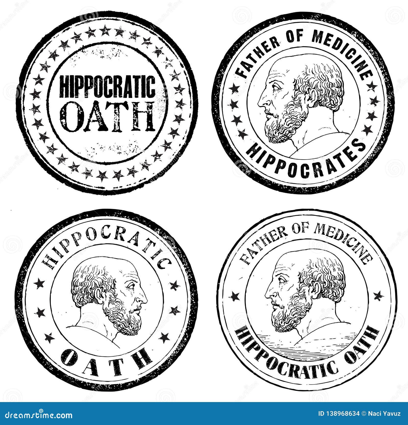 Hippocrates, Hippocratic Oath Stamp Set Vector Illustration ...
