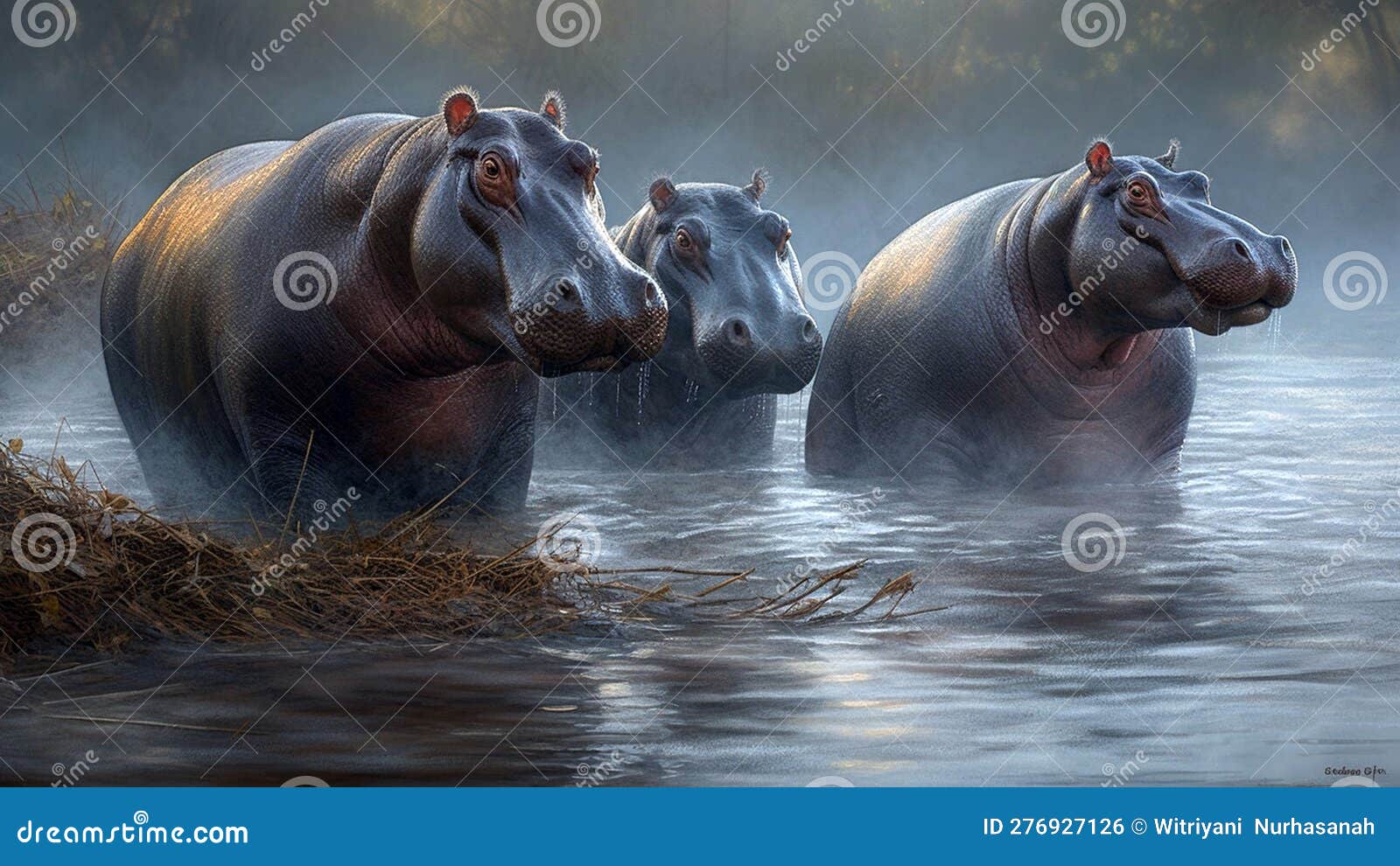 Hippopotamus Basking In The Water. Common Hippopotamus Or Hippo ...