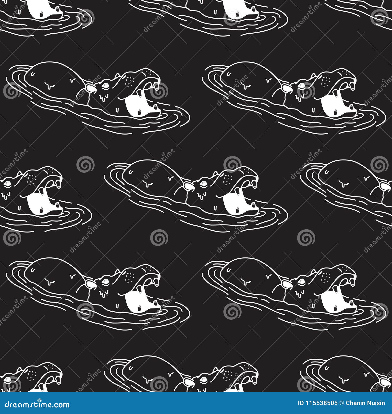 Hippopotamus Hippo Seamless Pattern Vector Isolated Wallpaper ...