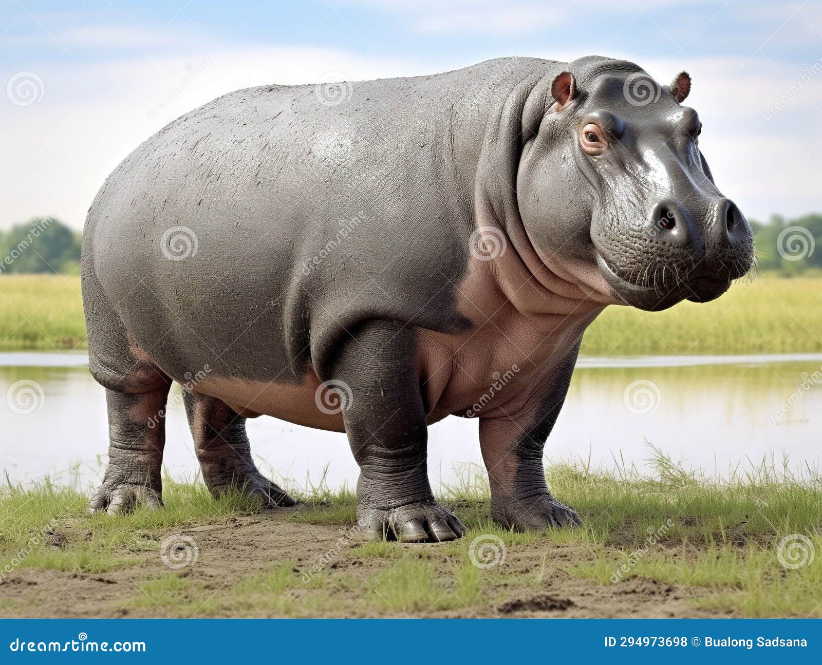 Hippopotamus Isolated On A White Background. Cartoon Behemoth ...