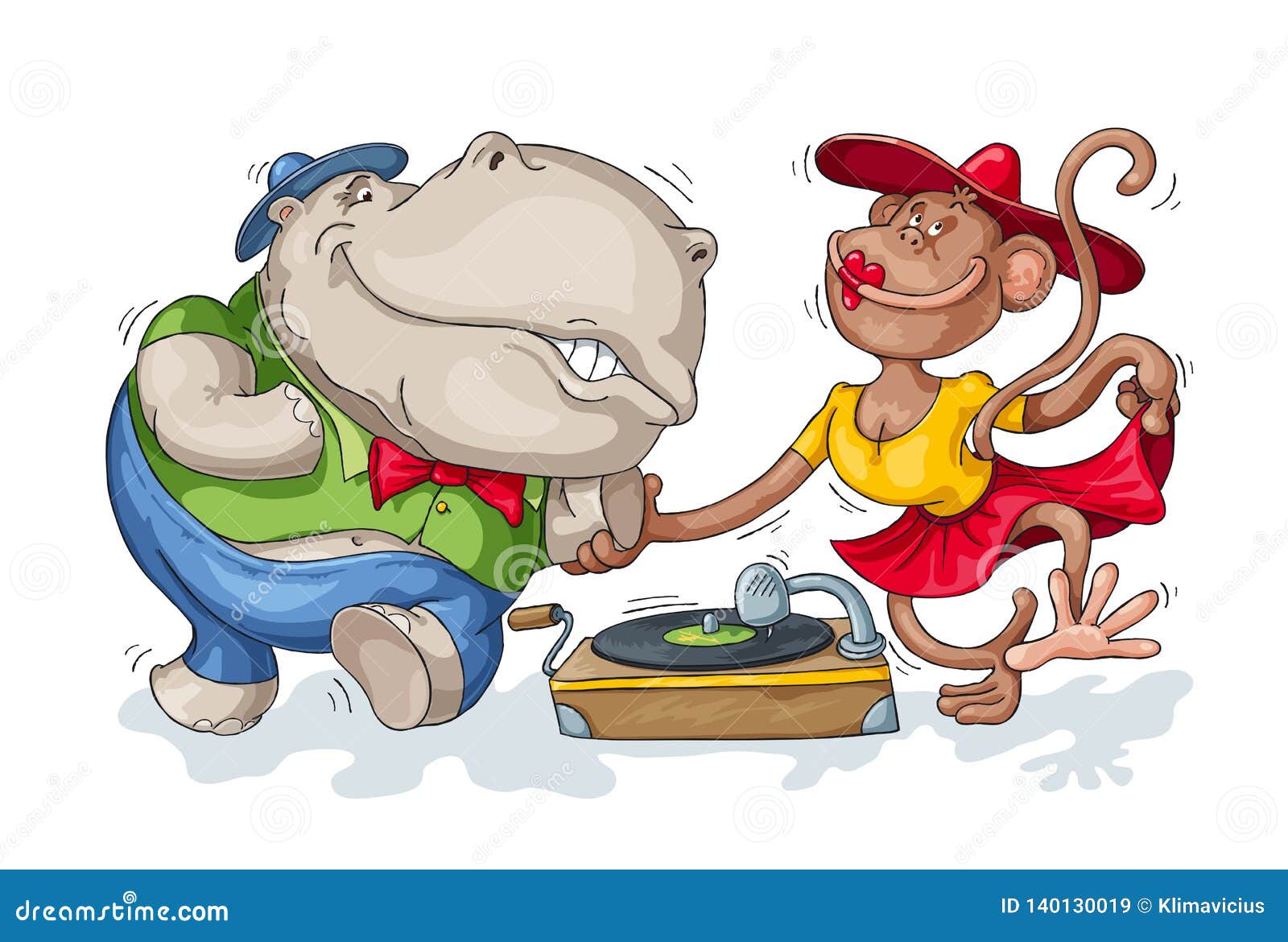 Hippopotamus and Monkey Dancing Stock Vector - Illustration of wiggly ...