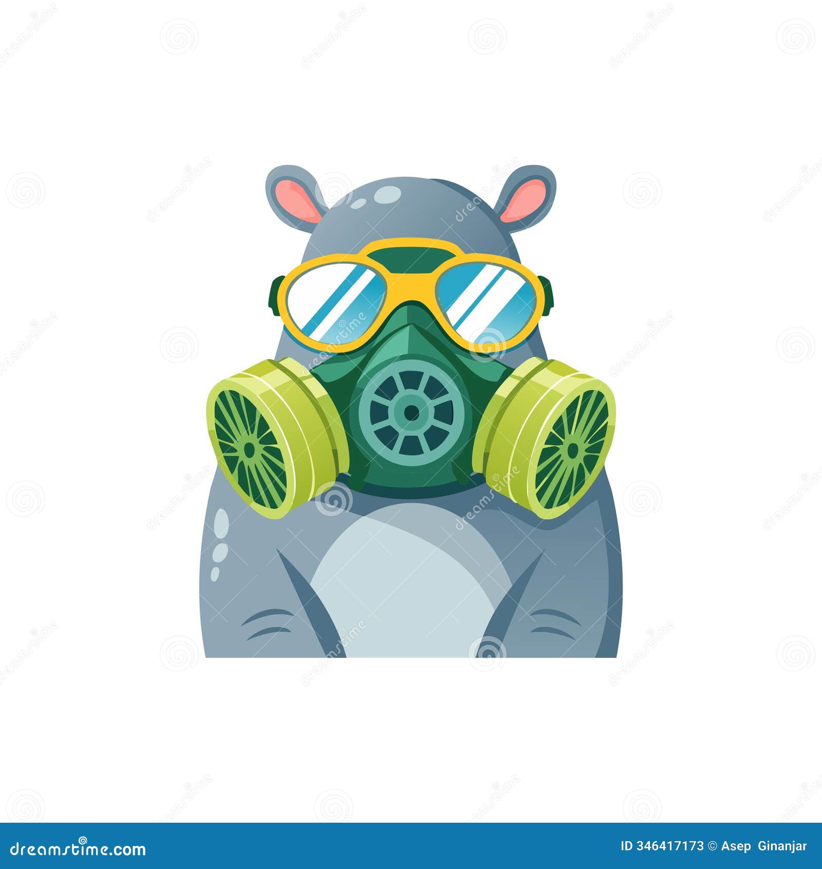 Hippopotamus Wearing a Gas Mask Stock Illustration - Illustration of ...