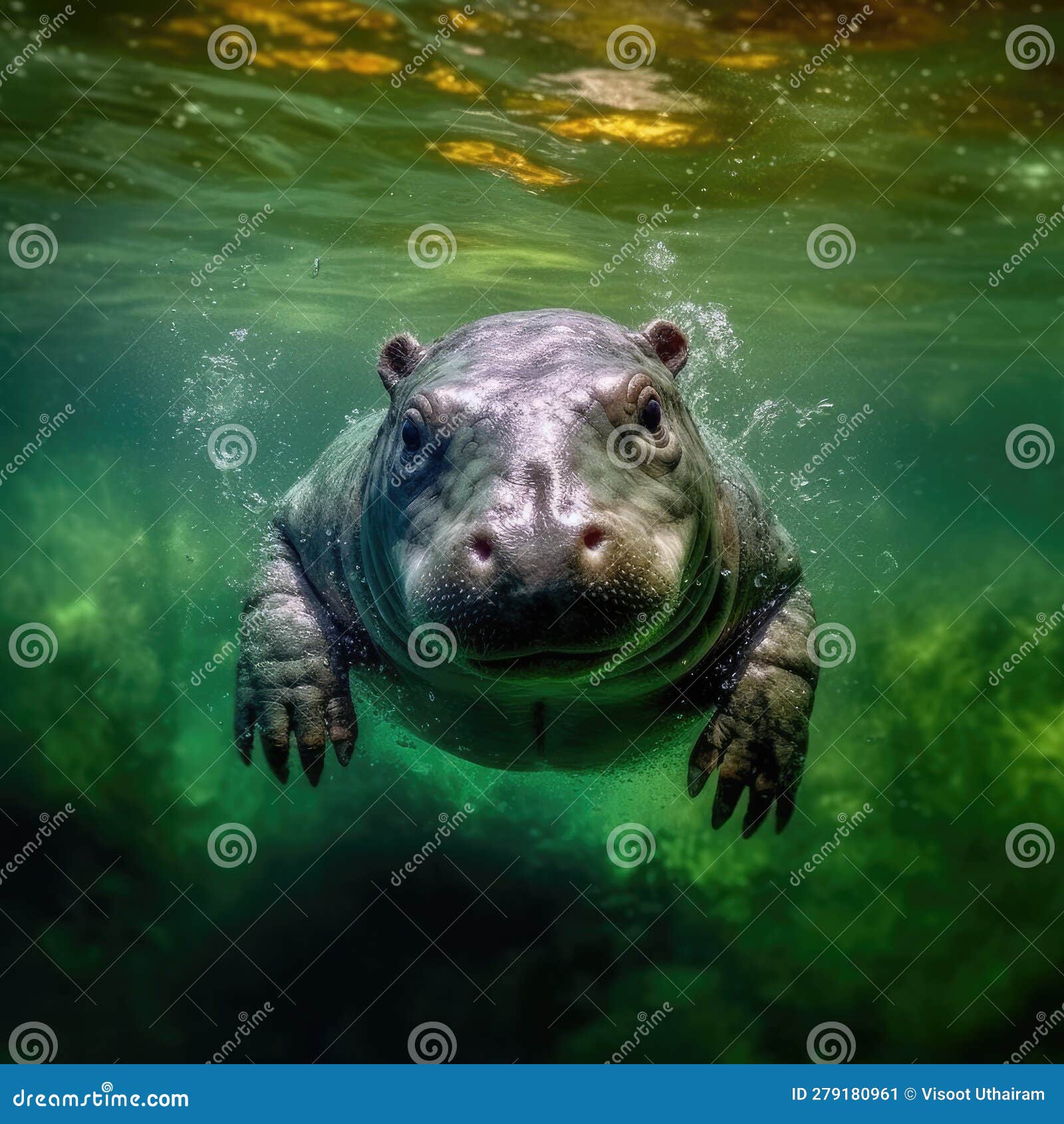 Hippos Swimming Underwater, AI Generated Stock Illustration ...