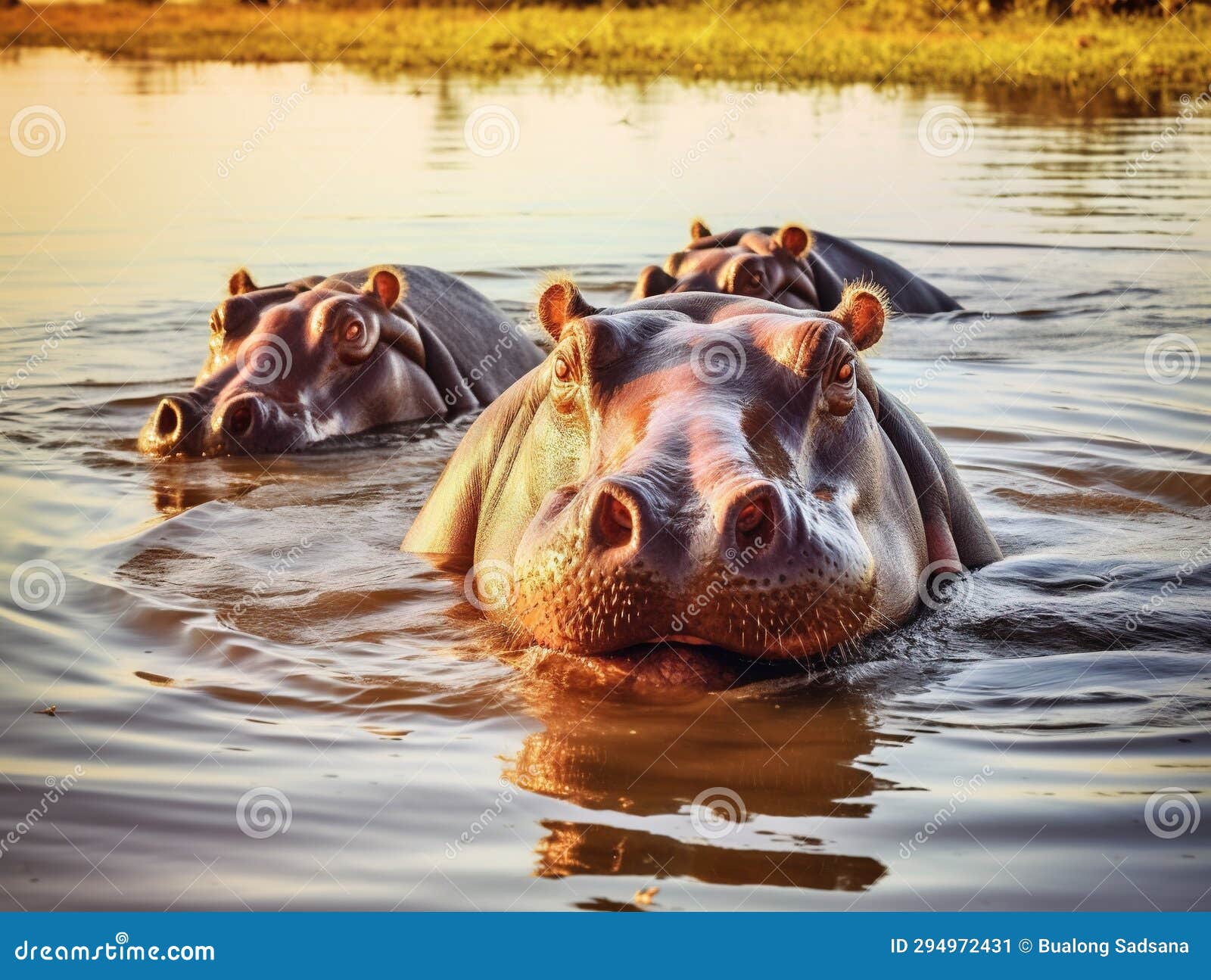 Hippos in the Water Made with Generative AI Illustration Stock ...