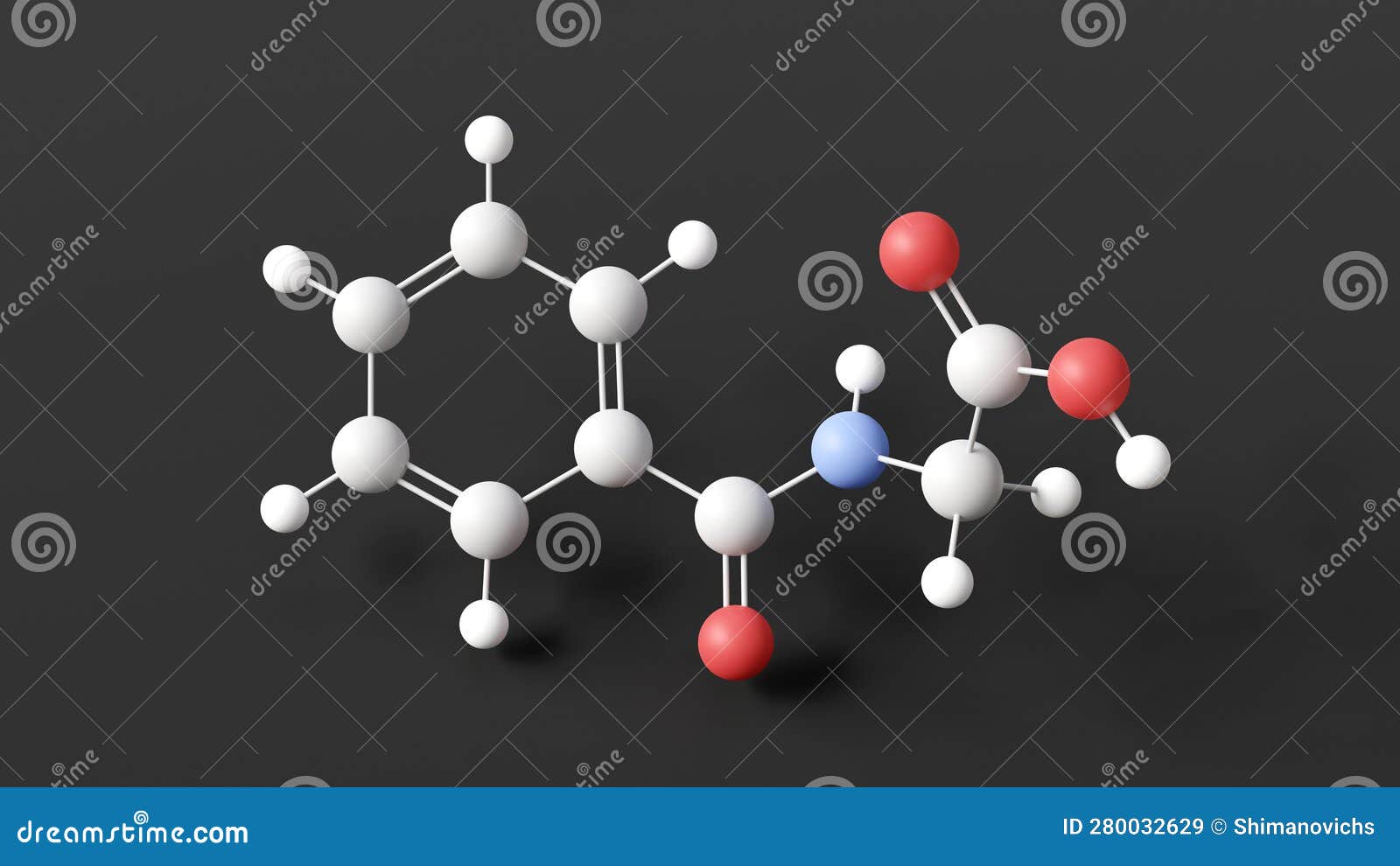 Hippuric Acid Molecule, Molecular Structure, Carboxylic Acid, Ball and ...