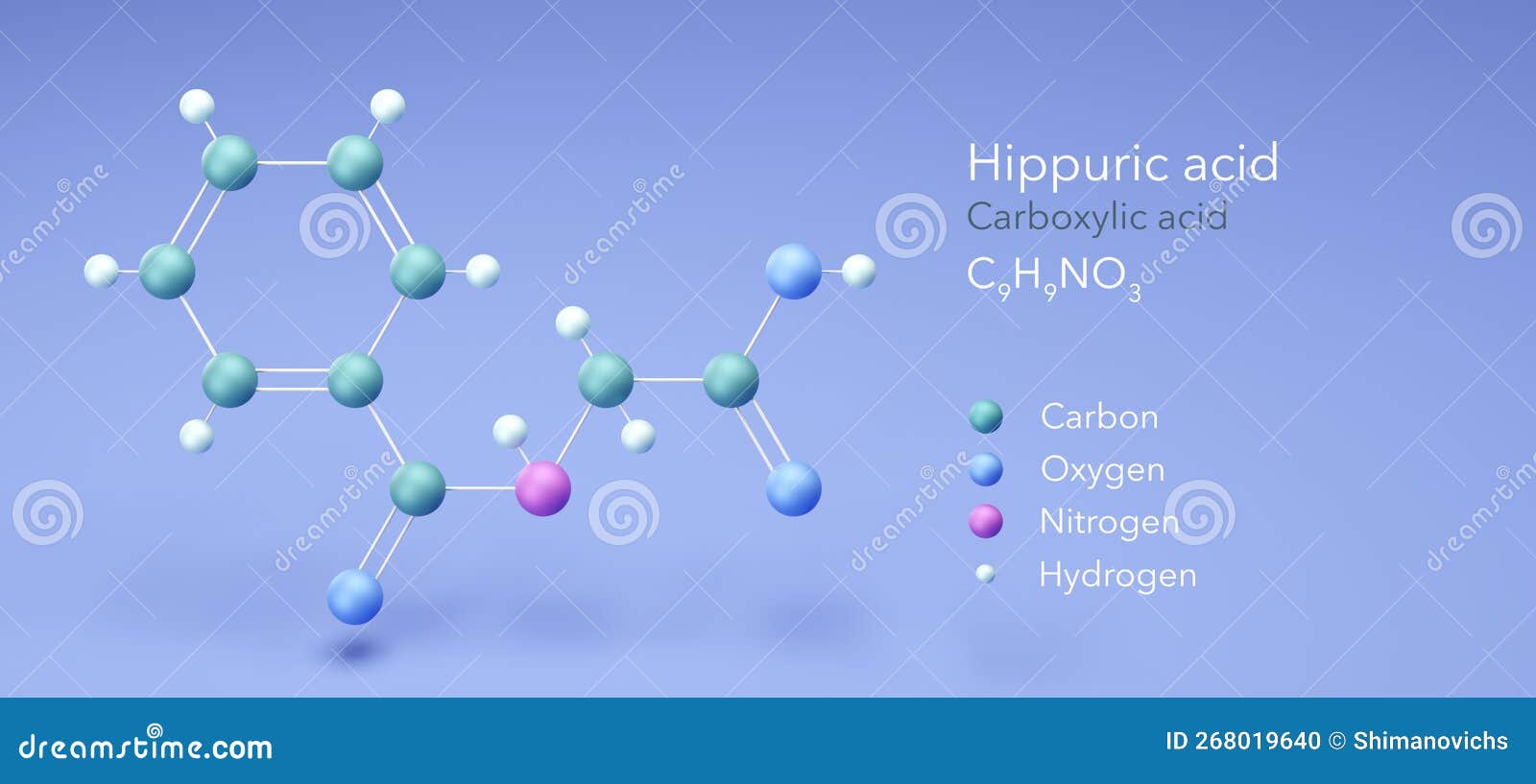 Hippuric Acid Molecule, Molecular Structures, C9h9no3 3d Model ...