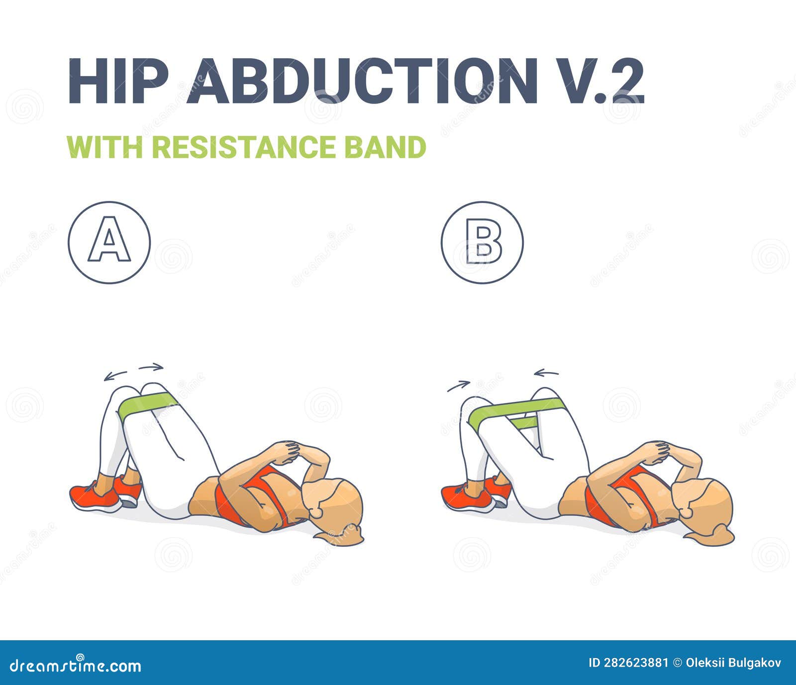Hips Abduction With Resistance Band Girl Exercise Illustration Colorful Guide Cartoon Vector