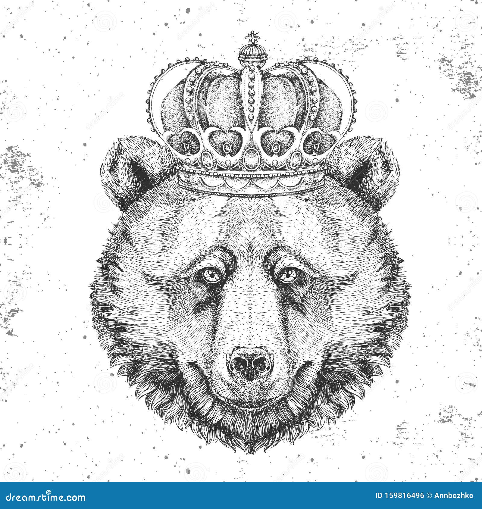 Hipster Animal Bear in Crown. Hand Drawing Muzzle of Bear Stock Vector ...