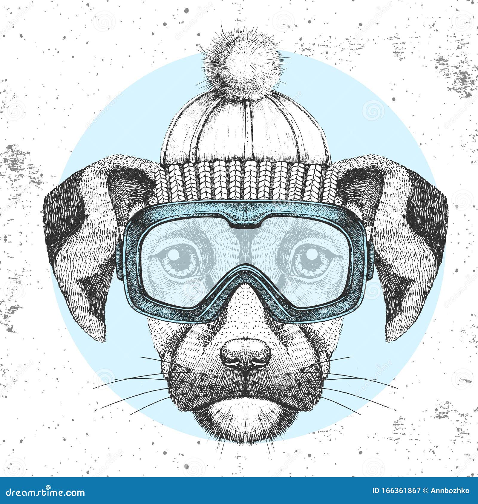 Hipster Animal Dog in Winter Hat and Snowboard Goggles. Hand Drawing ...