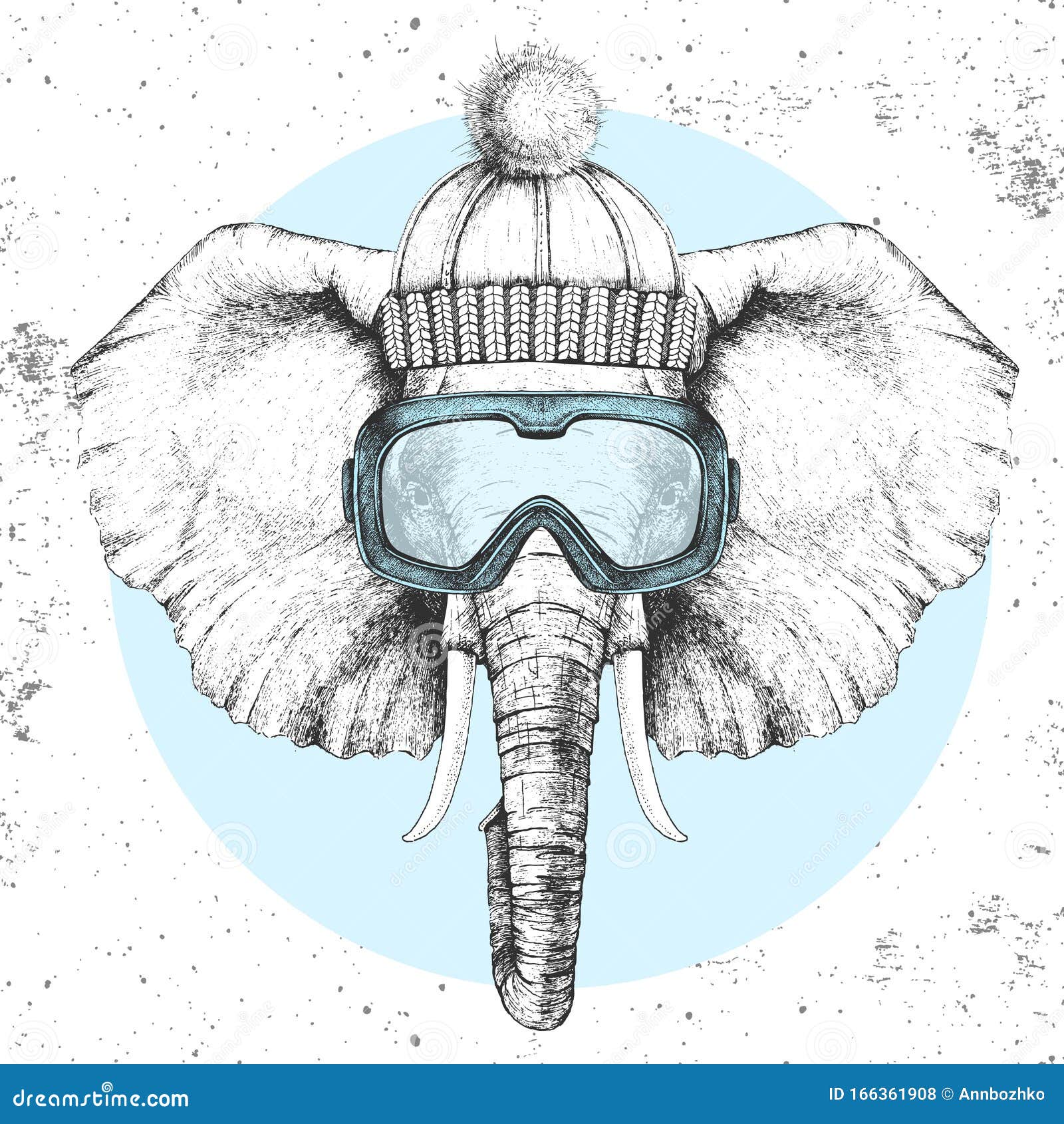 Hipster Animal Elephant in Winter Hat and Snowboard Goggles. Hand ...