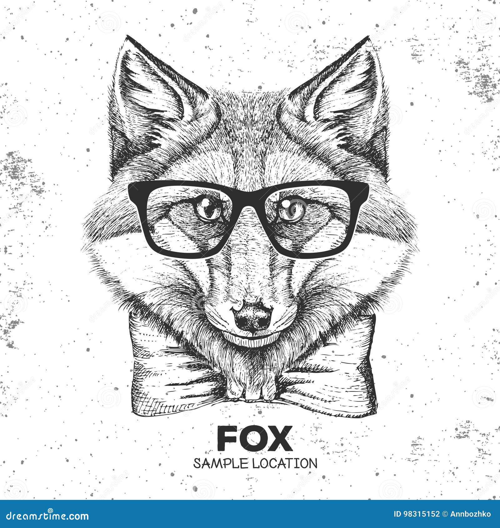 Hipster Animal Fox. Hand Drawing Muzzle of Animal Fox Stock Vector ...