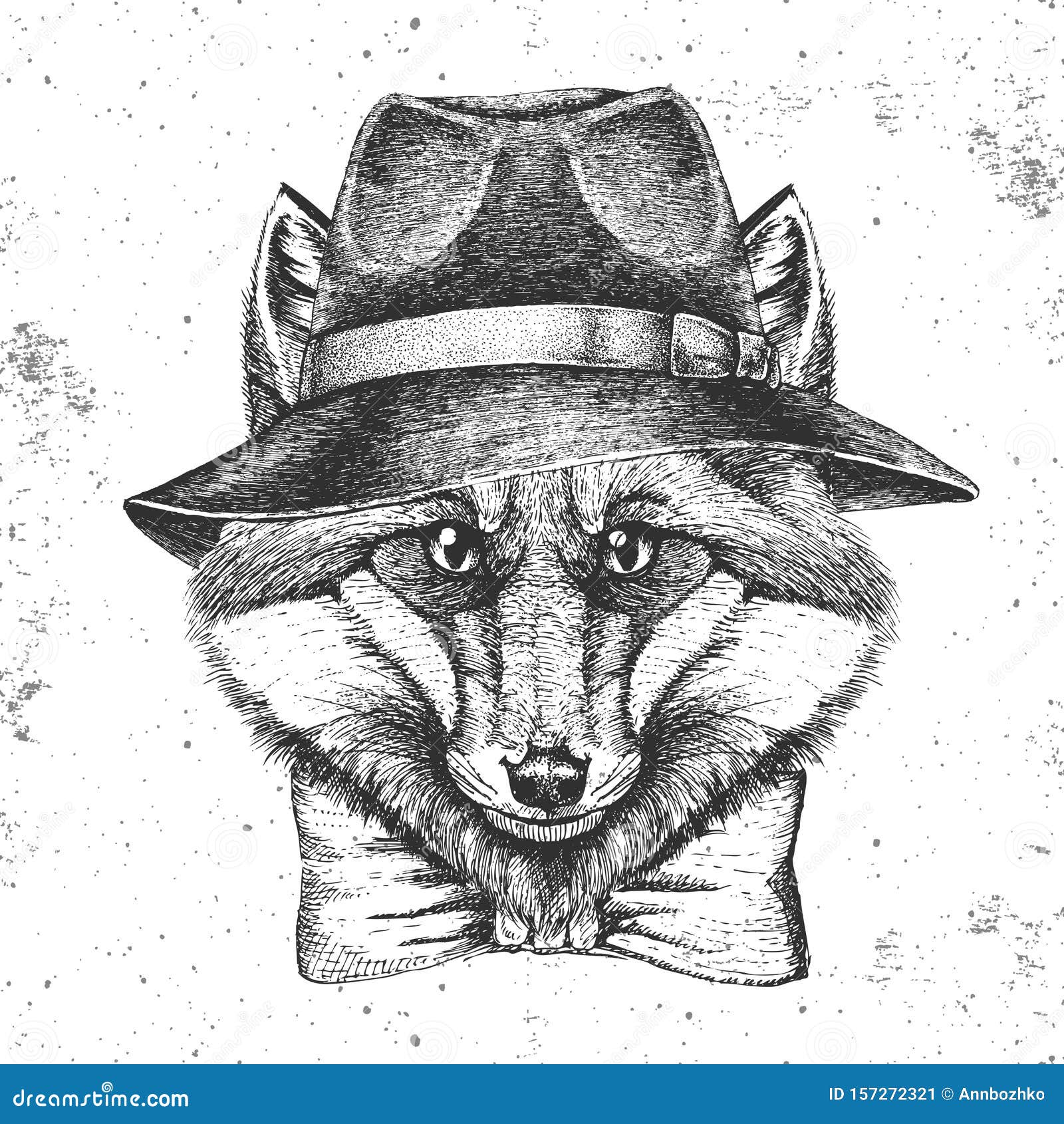 Hipster Animal Fox in Hat. Hand Drawing Muzzle of Animal Fox Stock ...