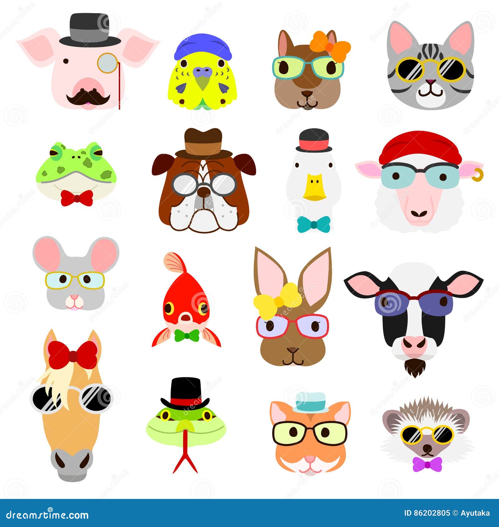 Pet Animals Faces Line Art Set Cartoon Vector | CartoonDealer.com #85866225