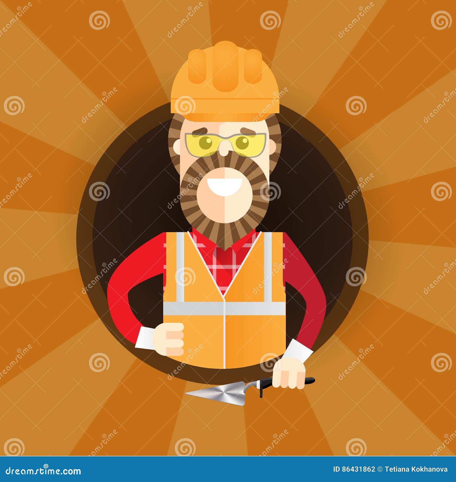 Hipster Builder with Beard Giving Thumb Up. Vector Flat Design ...