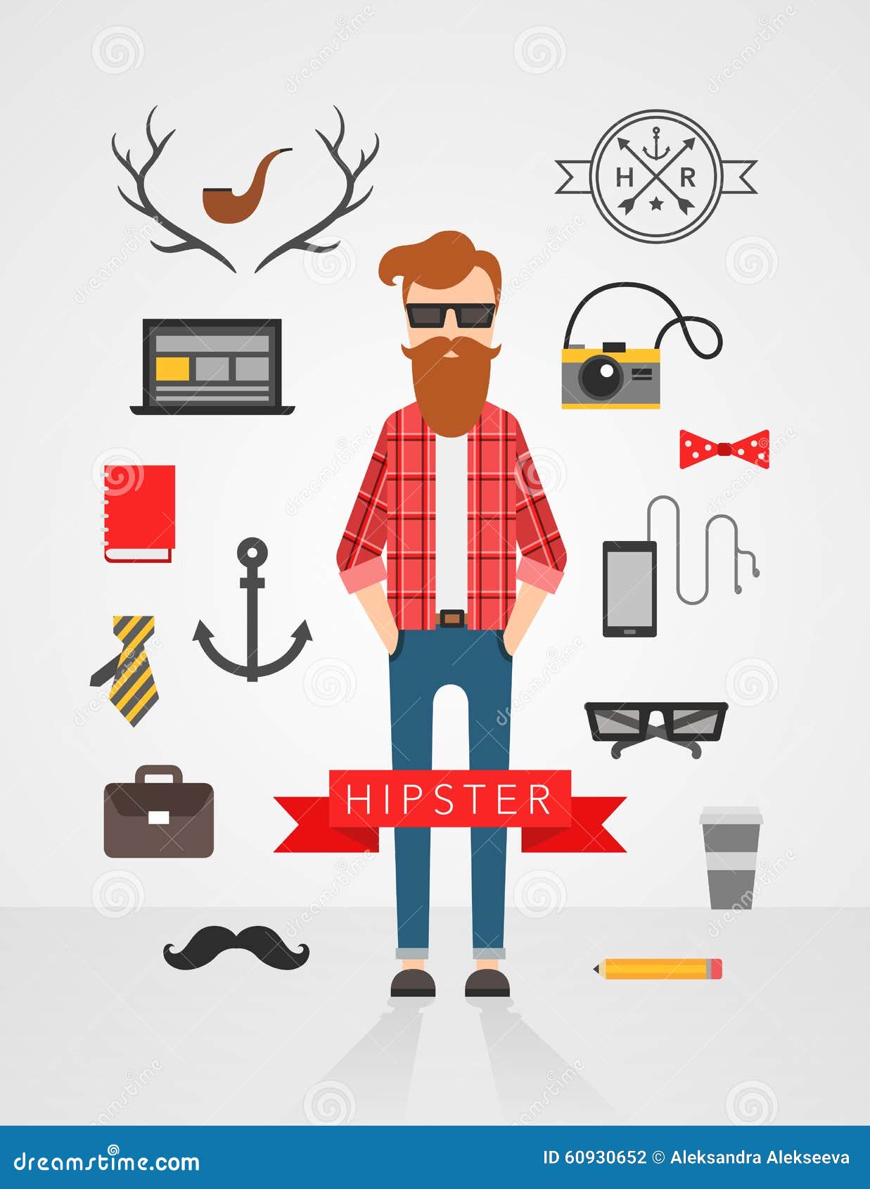 Hipster Character Flat Vector Set Stock Vector Illustration Of Clothing Infographic 60930652