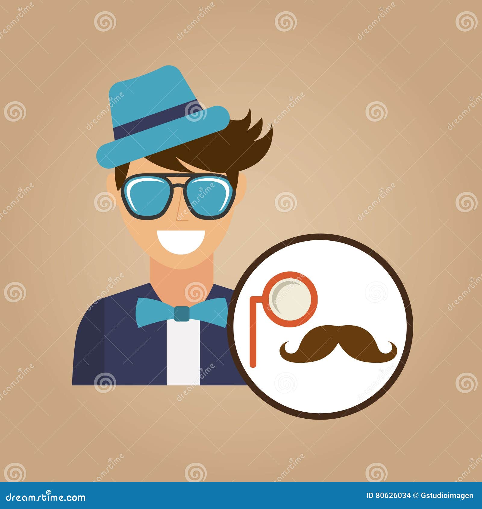 Hipster Character Monocle and Mustache Vintage Icon Stock Vector ...
