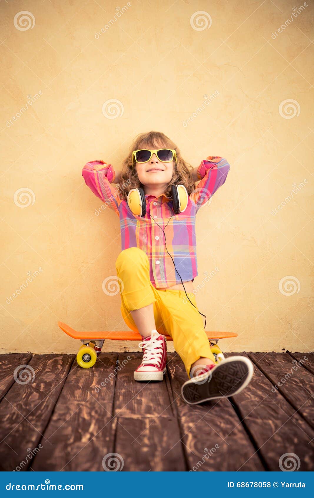 Hipster Child with Skateboard Stock Photo - Image of boarding, happy ...