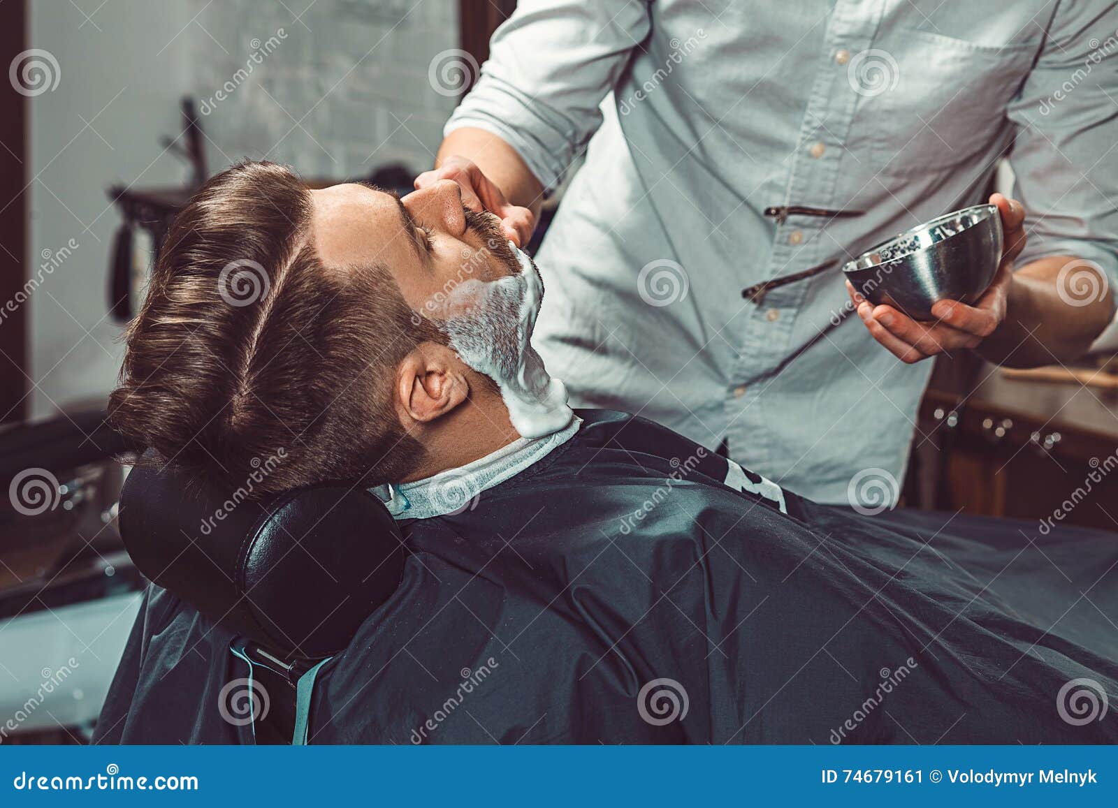 Hipster Client Visiting Barber Shop Stock Image - Image of grooming ...