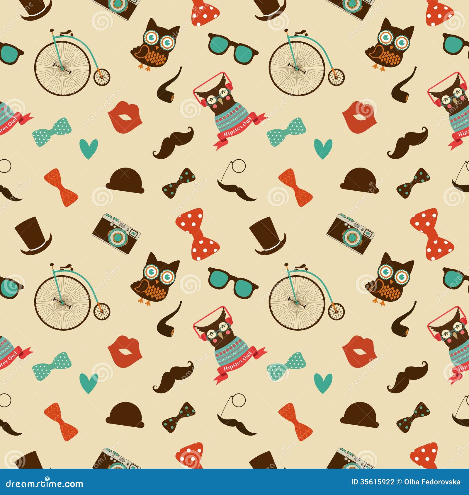 Hipster Colorful Seamless Pattern Stock Vector - Illustration of mask, pattern: 35615922