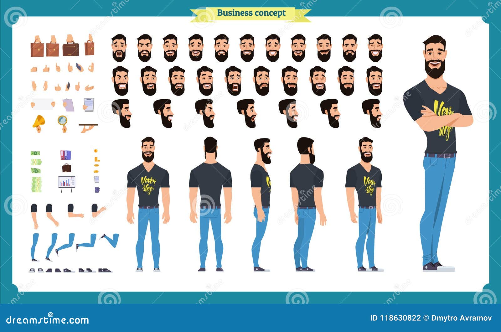 Hipster Creation Kit Set Of Flat Male Cartoon Character Body Parts