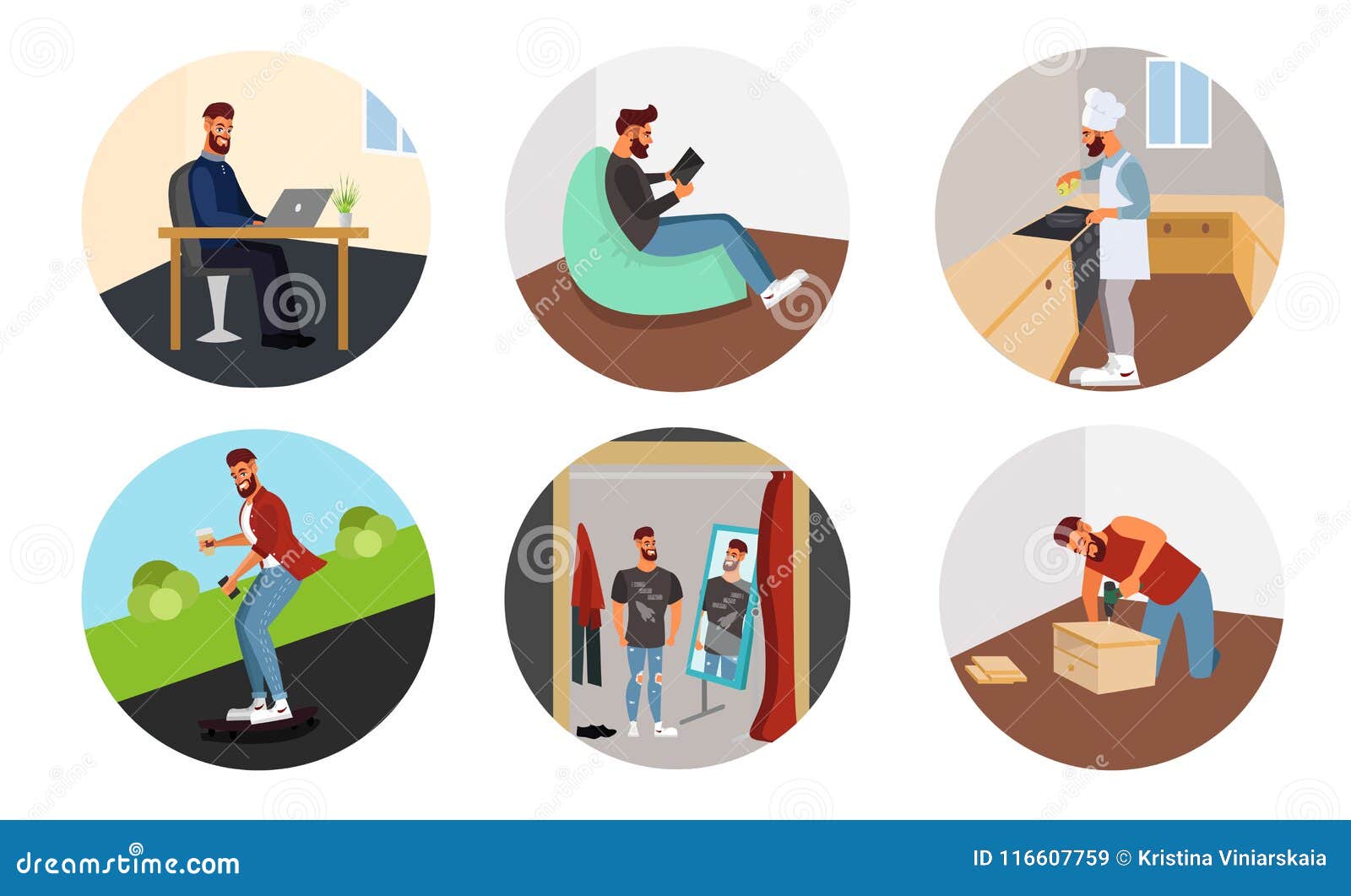 Hipster in Different Life Situations Stock Vector - Illustration of ...
