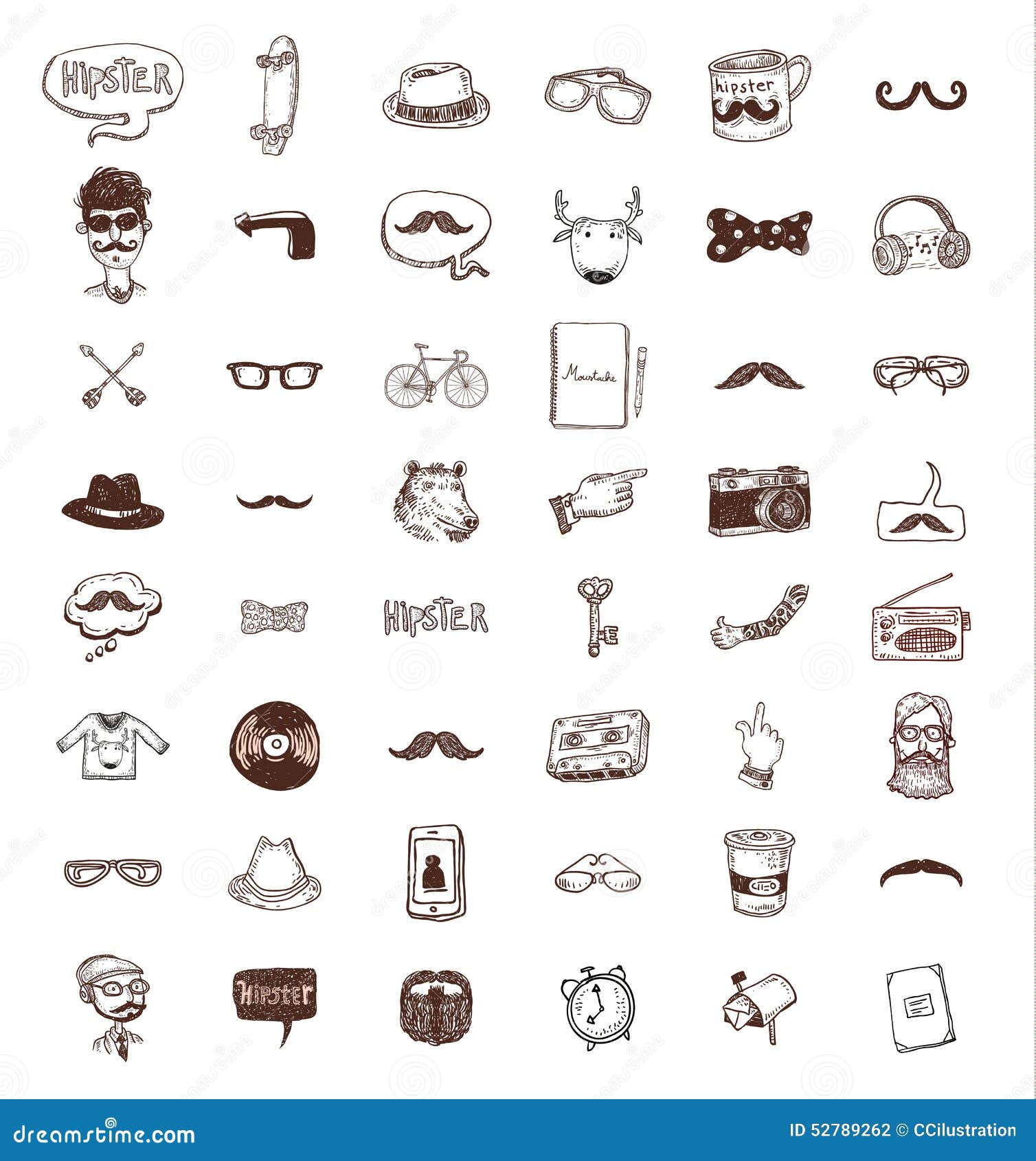 Hipster Doodle Set, Hand Drawn Illustration Stock Vector - Illustration ...