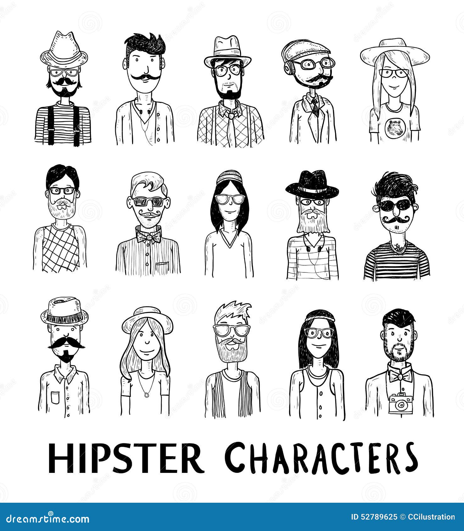 Hipster Doodle Set, Hand Drawn Illustration Stock Vector - Illustration ...