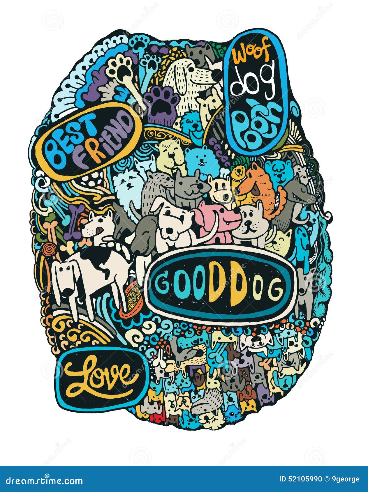 Hipster Doodles with Cute Dogs Background Stock Vector - Illustration ...