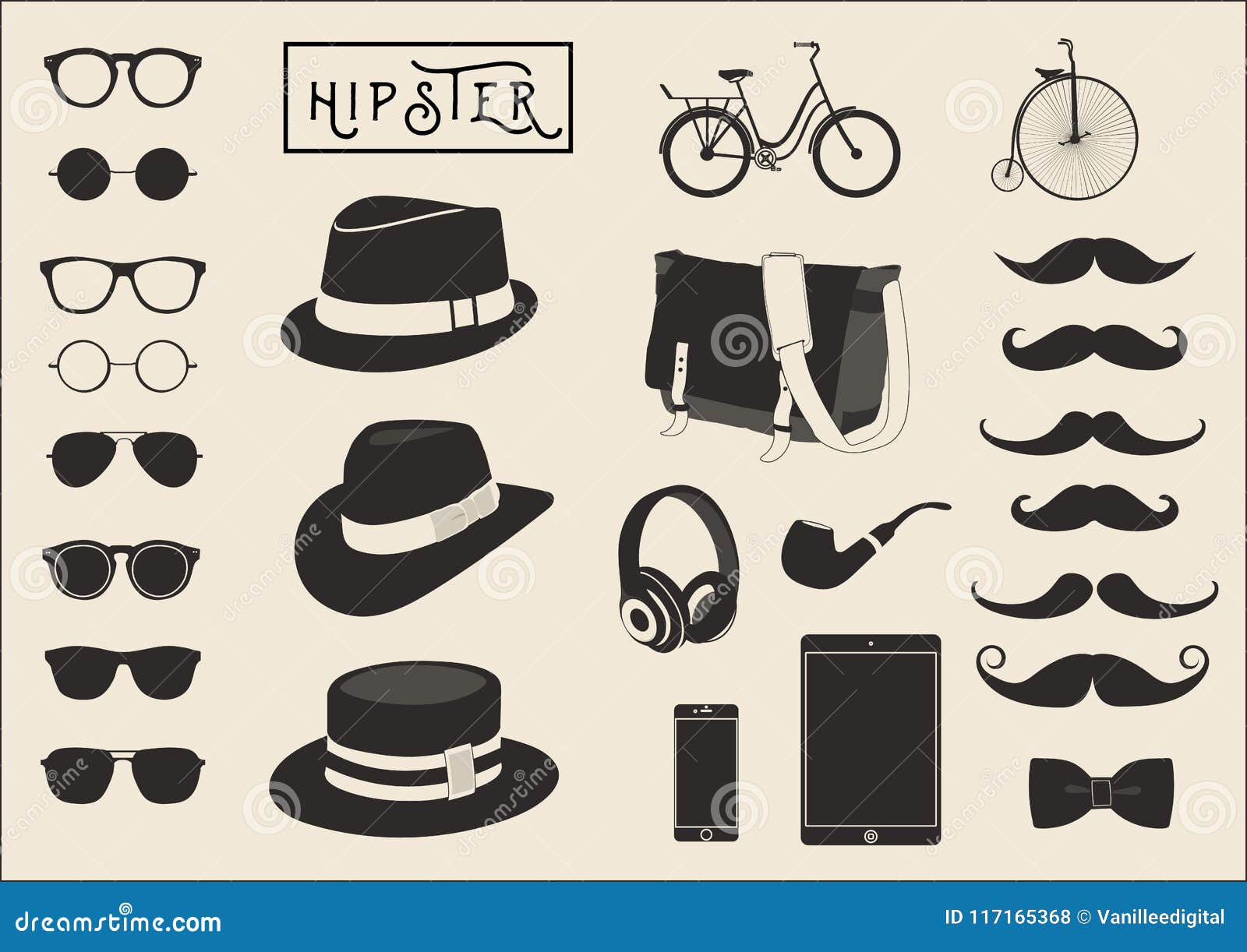Hipster Elements Vector Set of 26 Stock Vector - Illustration of vector ...