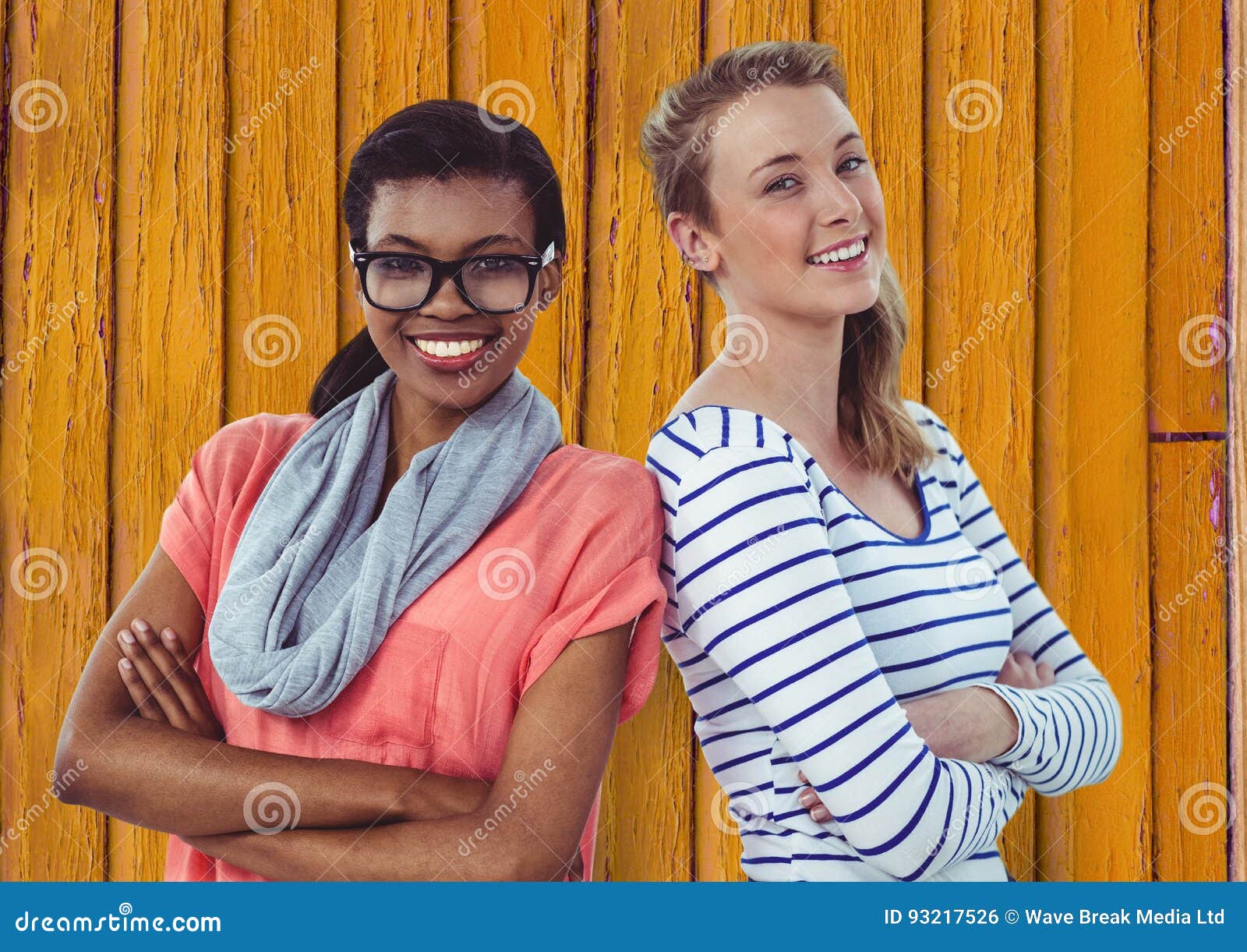 Hipster Friends with Yellow Wood Background Stock Illustration ...