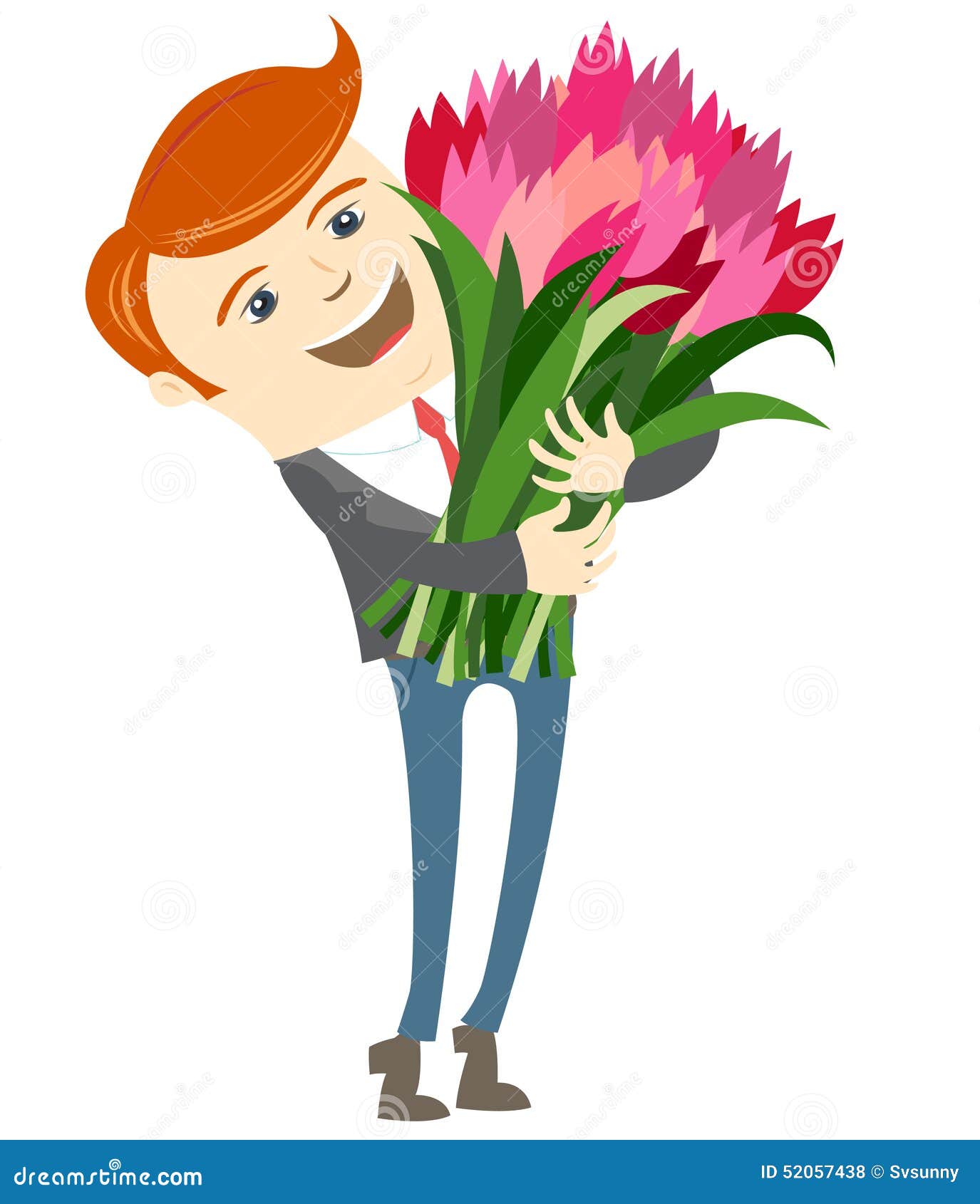 Hipster Funny Man Holding Flowers. Flat Style Stock Vector ...