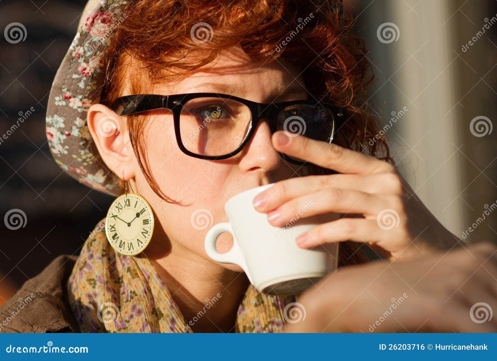 Hipster Girl Drinking Coffe at Sunset Stock Photo - Image of elegance ...
