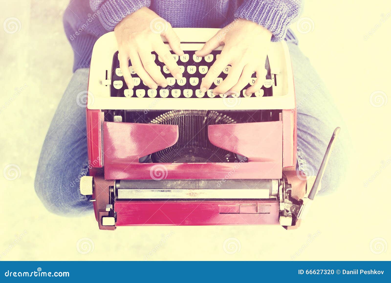 Hipster Girl with Old Style Typewriter Stock Photo - Image of novelist ...