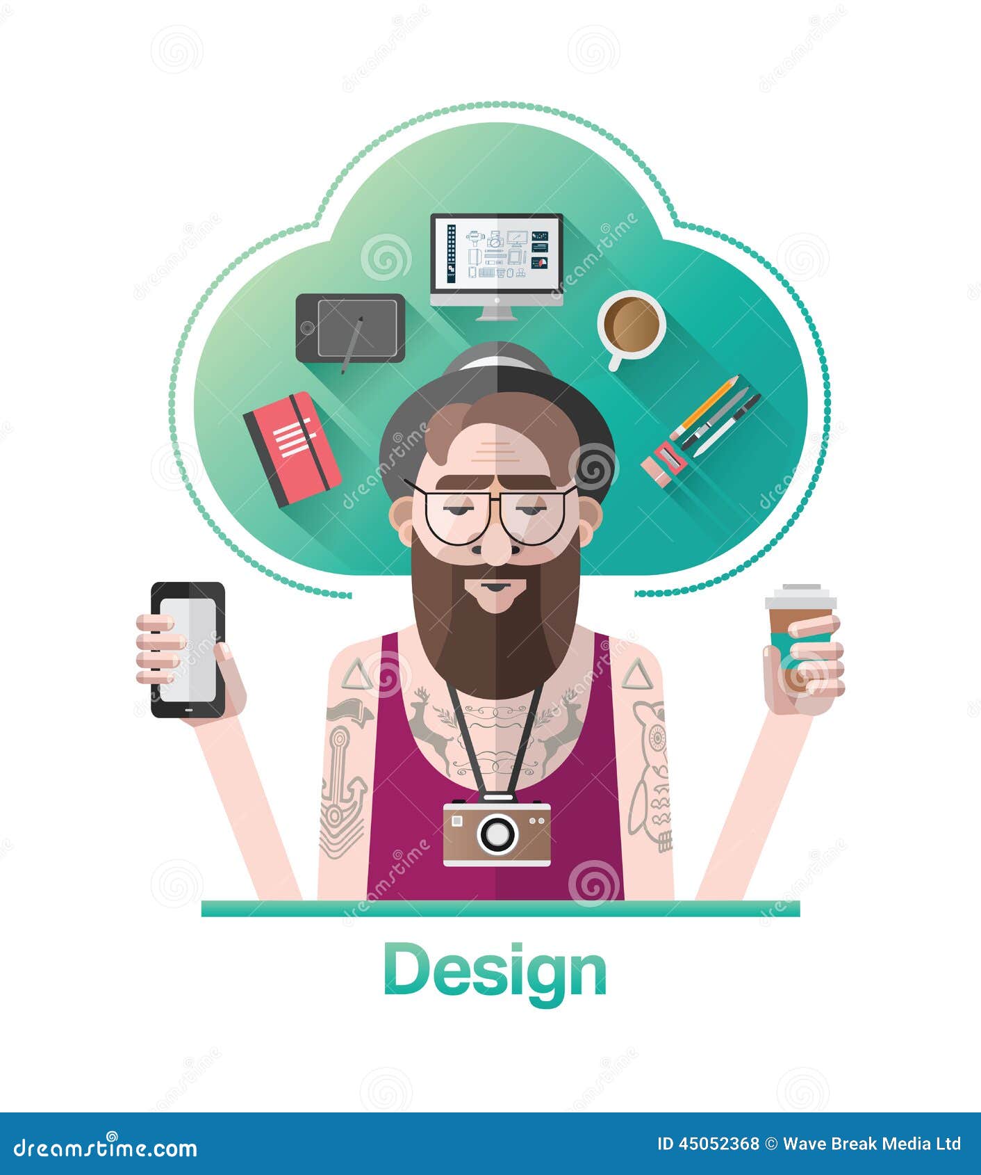 Hipster Graphic Designer Vector with Text Stock Vector - Illustration ...