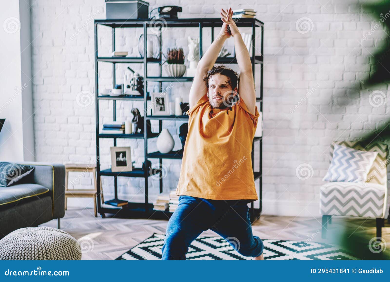 Hipster Guy Practicing Meditation in Poses at Home Stock Image - Image ...