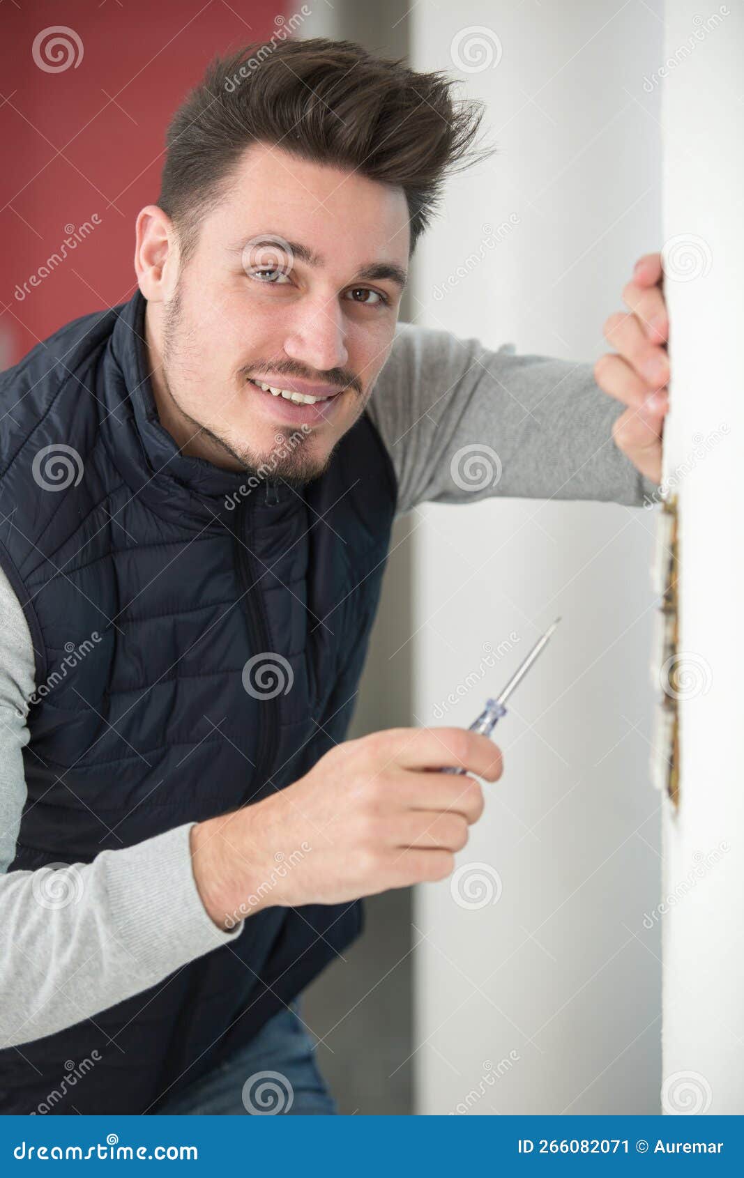 Hipster Handyman Using Screwdriver Stock Image - Image of workbench ...
