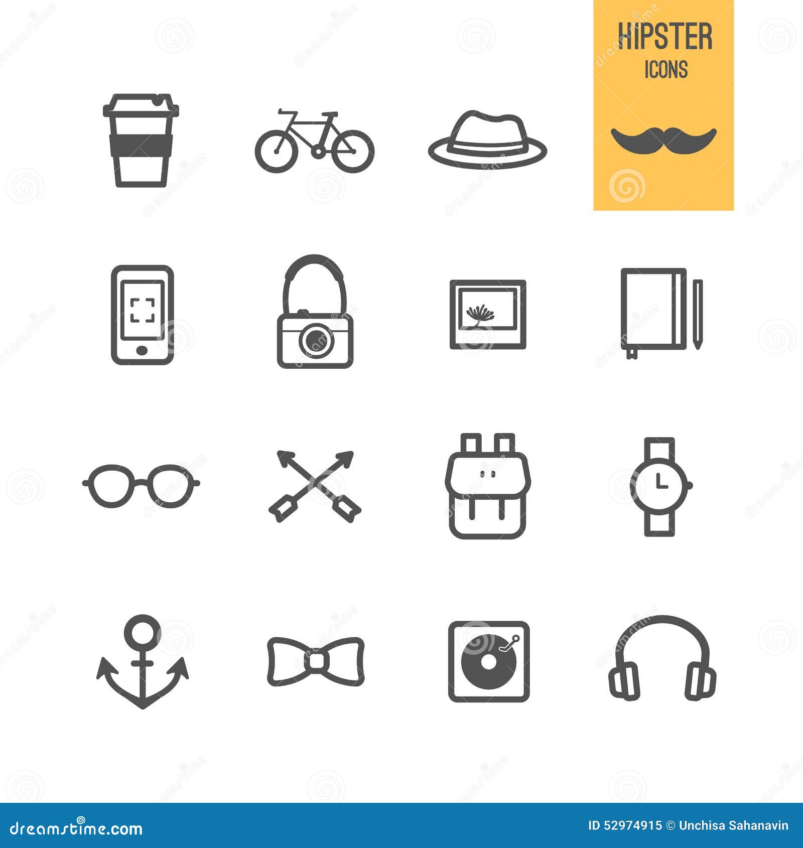 Hipster icons set. stock vector. Illustration of design - 52974915