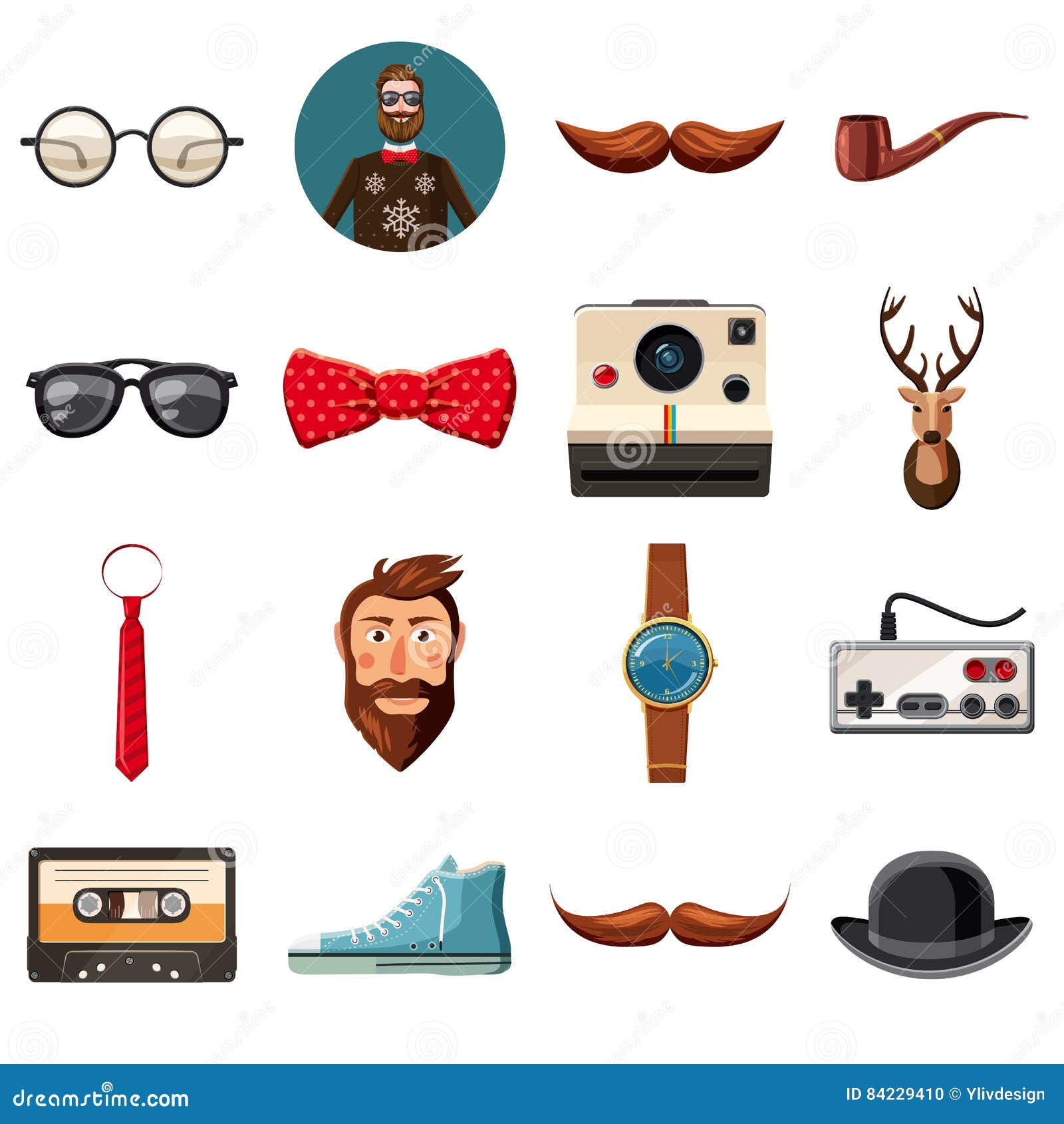 Hipster Items Icons Set, Cartoon Style Editorial Image - Illustration ...
