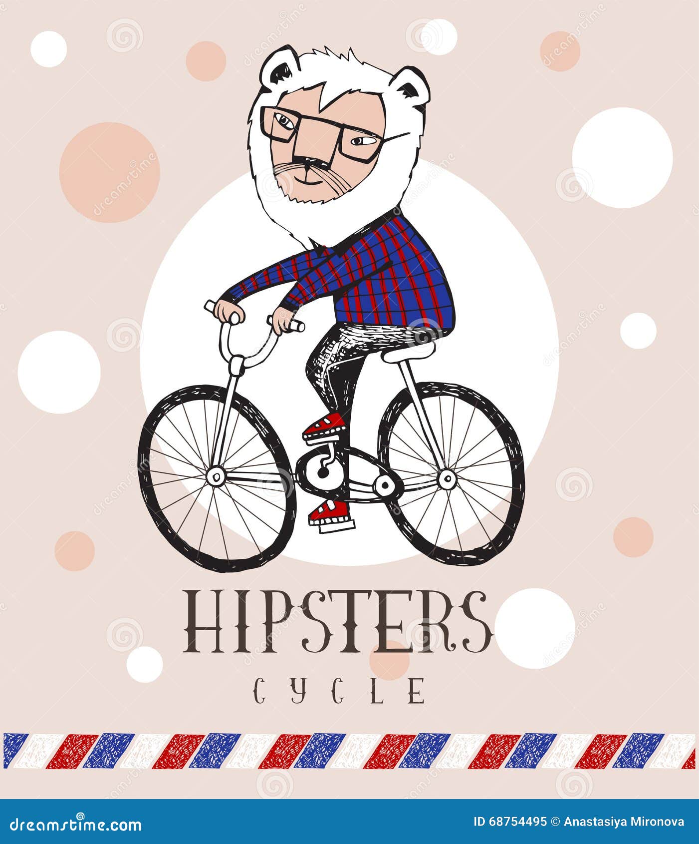 Hipster Lion Riding by Bicycle Stock Vector - Illustration of card ...