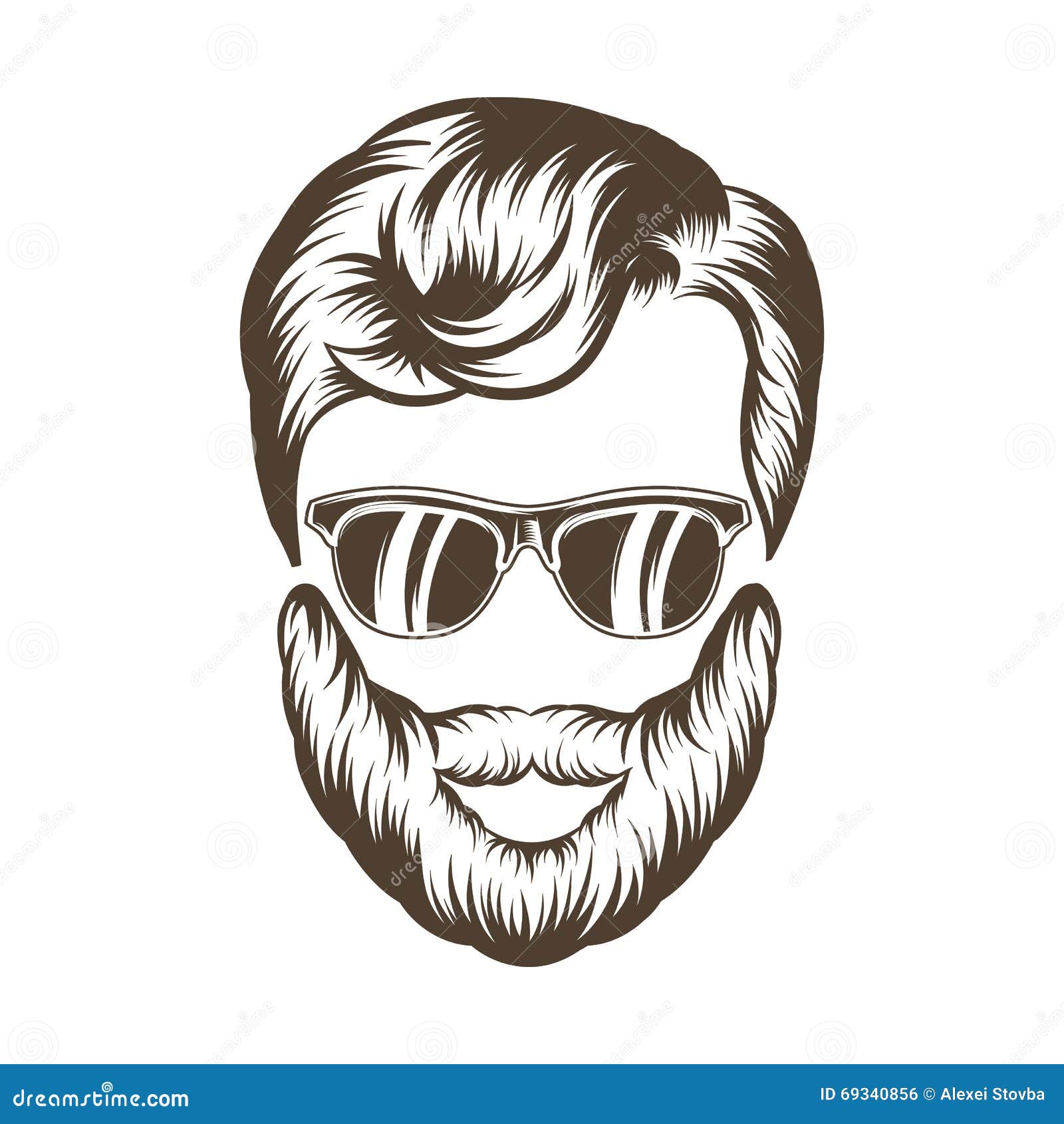 Hipster Man Hair and Beard. Hand Drawn Vector Illustration Stock Vector ...