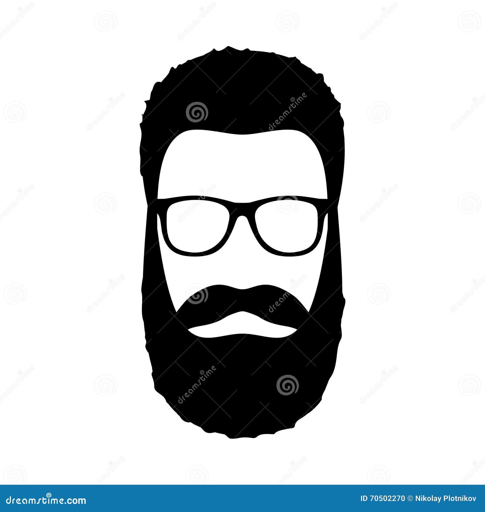 Hipster Man Icon Hairstyle Beard And Glasses In Flat Style Stock