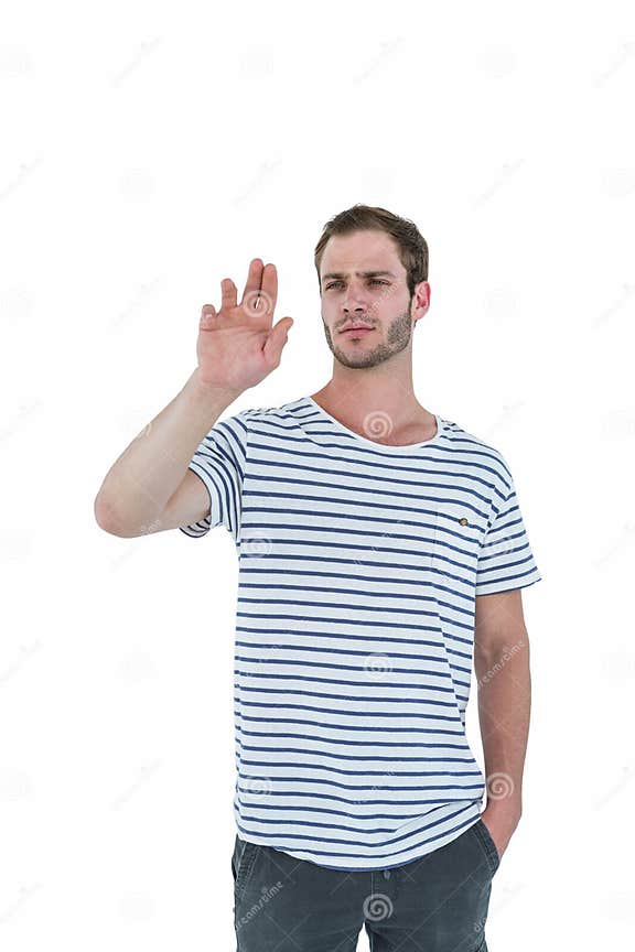 Hipster Man Looking at His Hands Stock Image - Image of sign ...