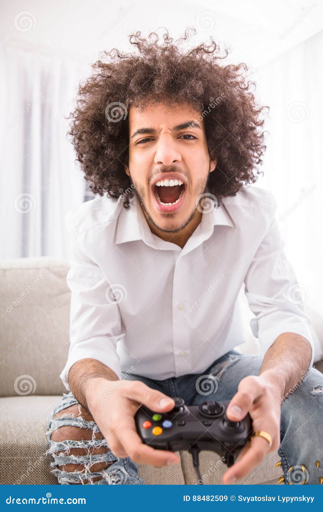 Hipster Man Playing Computer Games Stock Image - Image of room, person ...