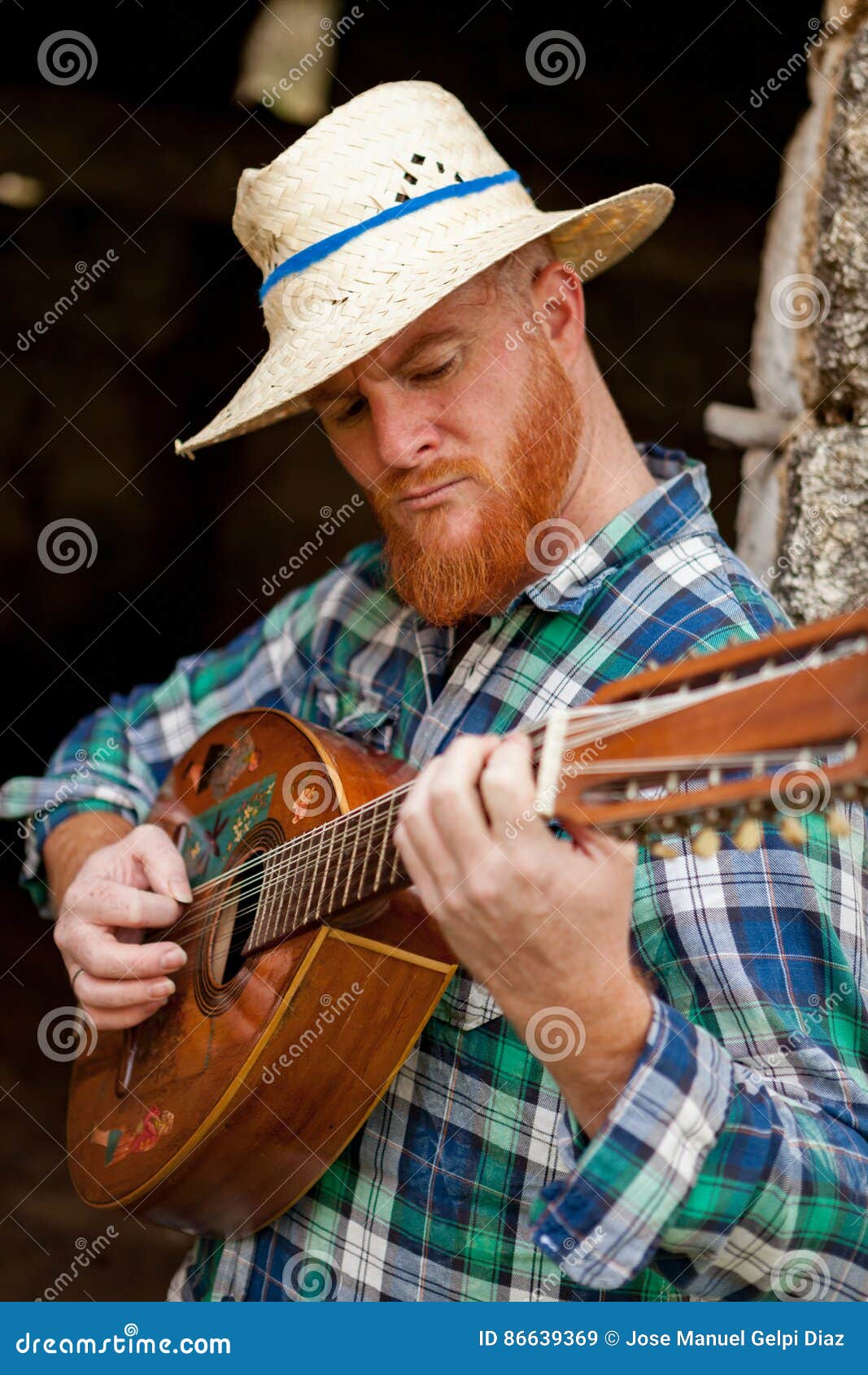 Hipster Man with Red Beard Playing the Guitar Stock Image - Image of ...