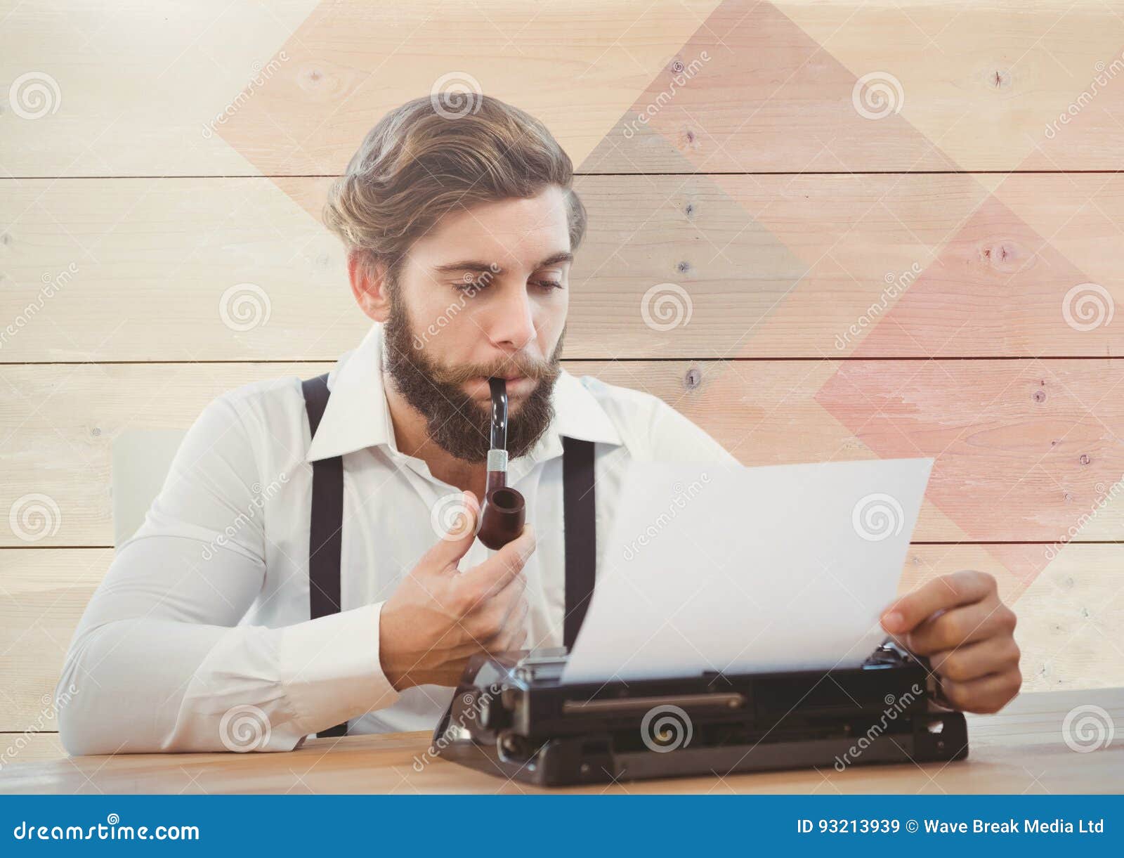 Hipster Man on Typewriter with Wood Stock Image - Image of career ...