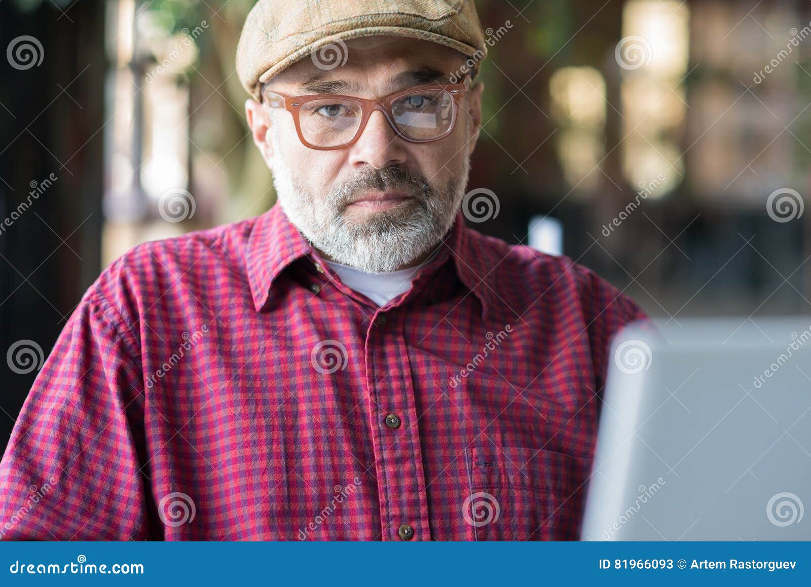 Hipster Man Using Computer in Public Place Stock Image - Image of court ...