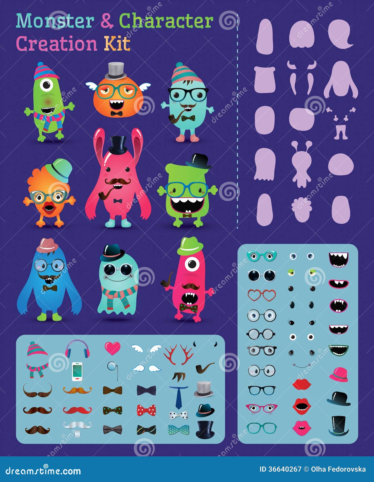 Hipster Monster and Character Creation Kit Stock Vector - Illustration ...